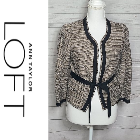 LOFT | Jackets & Coats | Loft Lightweight Tweed W Ribbon Trim Belt ...